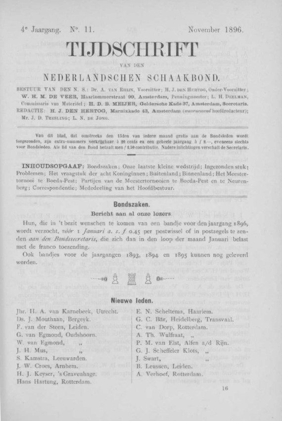Tijdschrift 1896 – november - Schaken